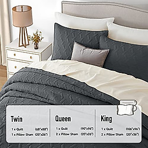Lavsiry Queen Dark Grey Quilt Bedding Set, Summer Lightweight Full Size Basket Pattern Bed Spread, Soft Microfiber Bedspread Coverlet Set for All Seasons - 3 Piece(1 Quilt, 2 Pillow Shams)