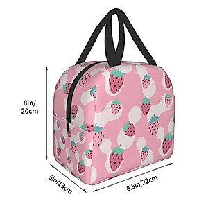 Insulated Lunch Bag Reusable Lunch Box, Cooler Lunch Tote Bag With Front Pocket for Women Men Picnic Office Work, Simple Strawberry Print