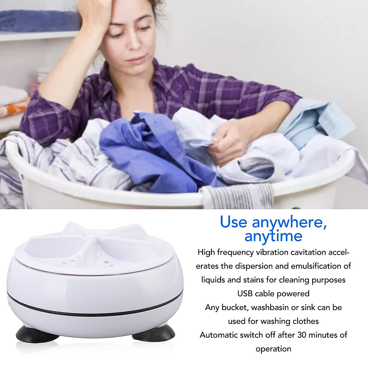 Portable Washing Machine,Mini Washing Machine with Suction Cups, 3 in 1 Bubble Cleaning USB Ultrasonic Powered Turbo Washing Machine & Sink Dishwasher for Camping, Travelling, Business Trip,3.54i