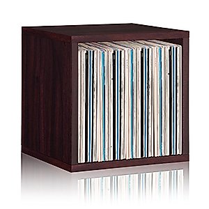 Way Basics Vintage Storage Blox Cube Organizer Shelf (Fits 65-70 Vinyl Records), Espresso