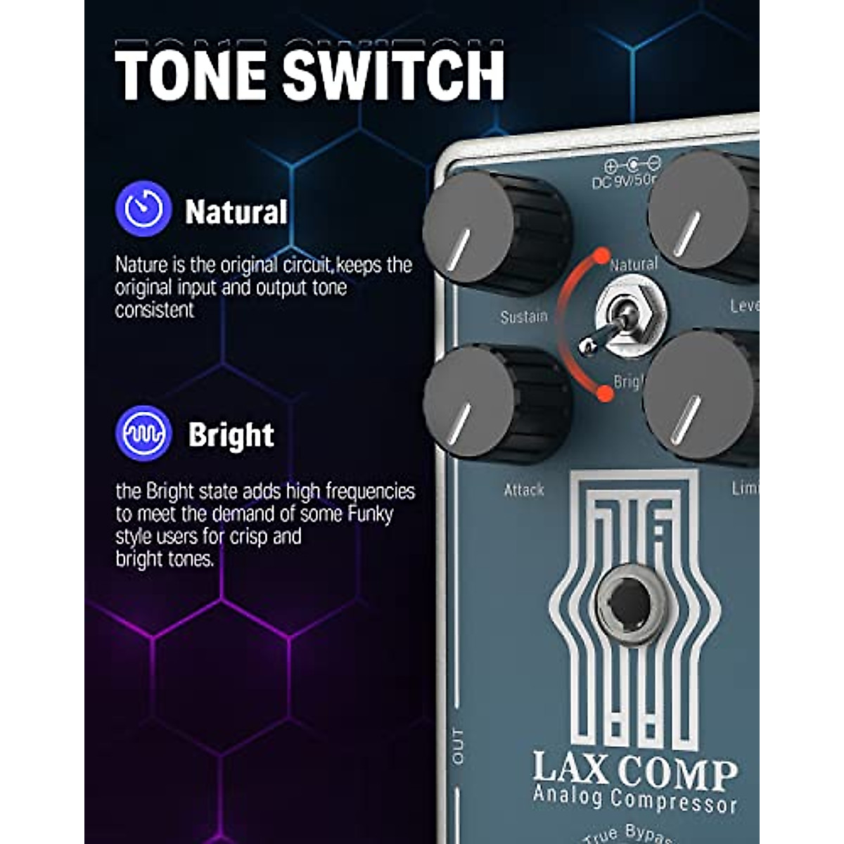 Donner Compressor Guitar Pedal, Lax Comp Compressor Pedal for Electric Guitar and Bass, Classic Peak Limiter Style Compressor with 2 Band EQ Boost Effect Pure Analog True Bypass