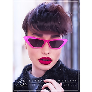 SA106 Womens Neon Pop Color 80s Squared Cat Eye Sunglasses (Pink Black)