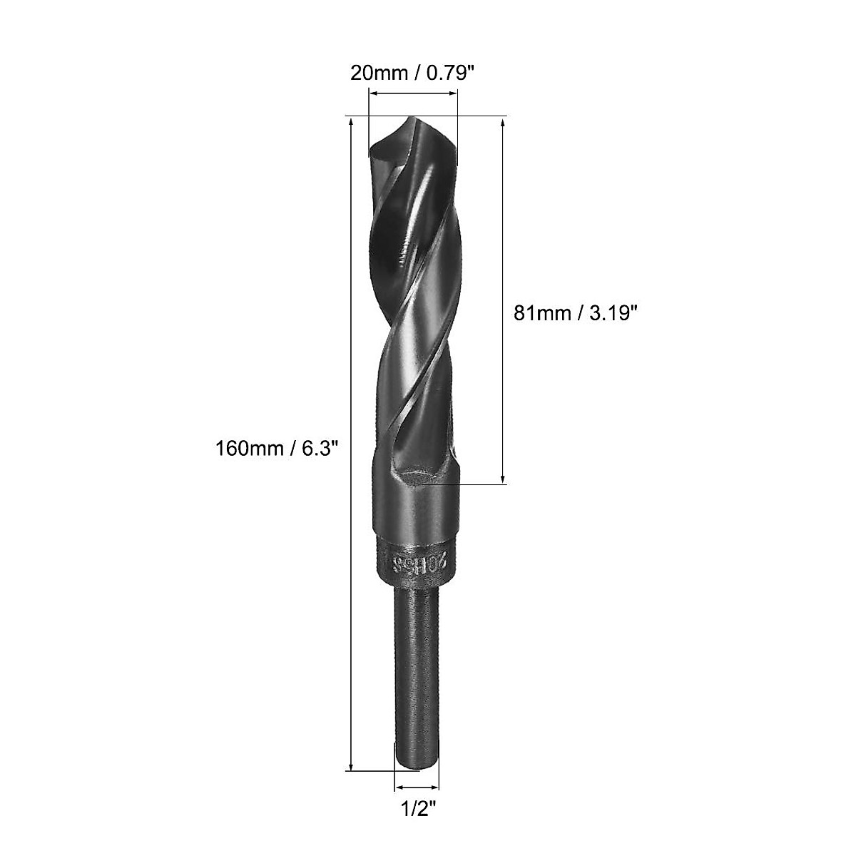 uxcell Reduced Shank Drill Bit 20mm Black Nitride Coated with 1/2 Inch Straight Shank, High Speed Steel HSS 9341 Twist Drill Bit for Stainless Steel Alloy Metal Plastic