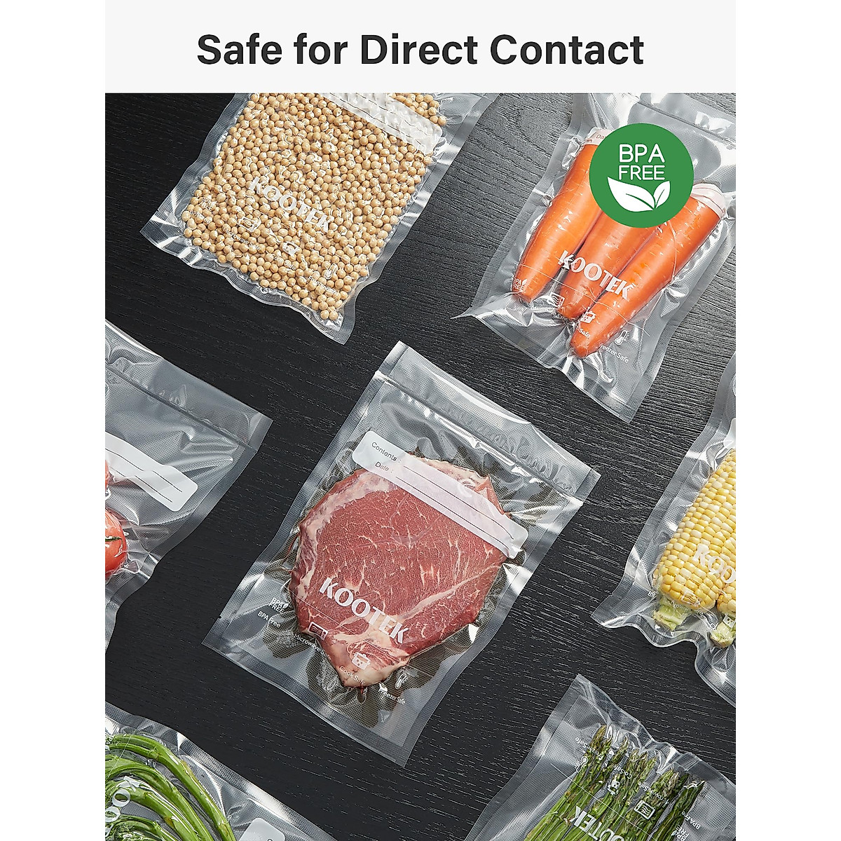 Kootek Vacuum Sealer Bags, 150 Gallon 11" x 16", Quart 8" x 12" and Pint 6" x 10" Vacuum Seal Bags for Food, Commercial Heavy Duty, BPA Free, Precut Food Vac Bag for Storage, Meal Prep or Sous Vide