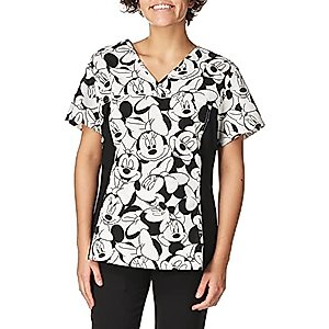 Disney Cherokee Women's V-Neck Knit Panel Top Big Minnie, Black, X-Large