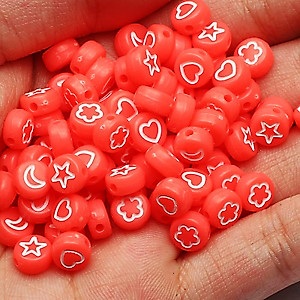 NHBT YU Red Mixed Acrylic Spacer Beads Round Flat Heart Moon Flower Star Beads for Jewelry Making Handmade DIY Bracelet Accessories T87 (Color : Red, Item Diameter : 300Pcs)