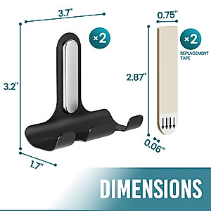 TAILI Wall Friendly Hooks, Versatile Metal Damage-Free Hanging Hook for Razor, Towel, Squeegee, Cell Phone, Heavy Duty Adhesive Hook with Strips for Storage and Decoration, 2 Hooks & 4 Strips Included