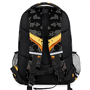 OMFUNS Excavator Truck Custom Name School Backpack for Boy Girl Teen Cool Car Personalized Student Bookbag for Primary Junior College Customized Laptop Backpack for Men Women