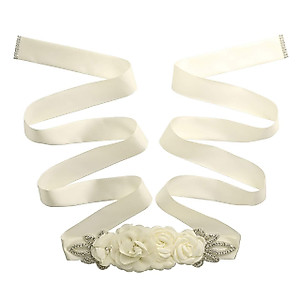Ayliss Bridal Wedding Sash Belt with Flowers Pearls Rhinestone Dress Maternity Waist Belt Brides Bridesmaids (Ivory #1)