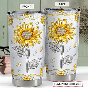 SANDJEST Sunflower Tumbler Cup 20oz Stainless Steel Insulated Tumblers Coffee Travel Mug Sunflower Gifts for Women Girls Birthday Christmas
