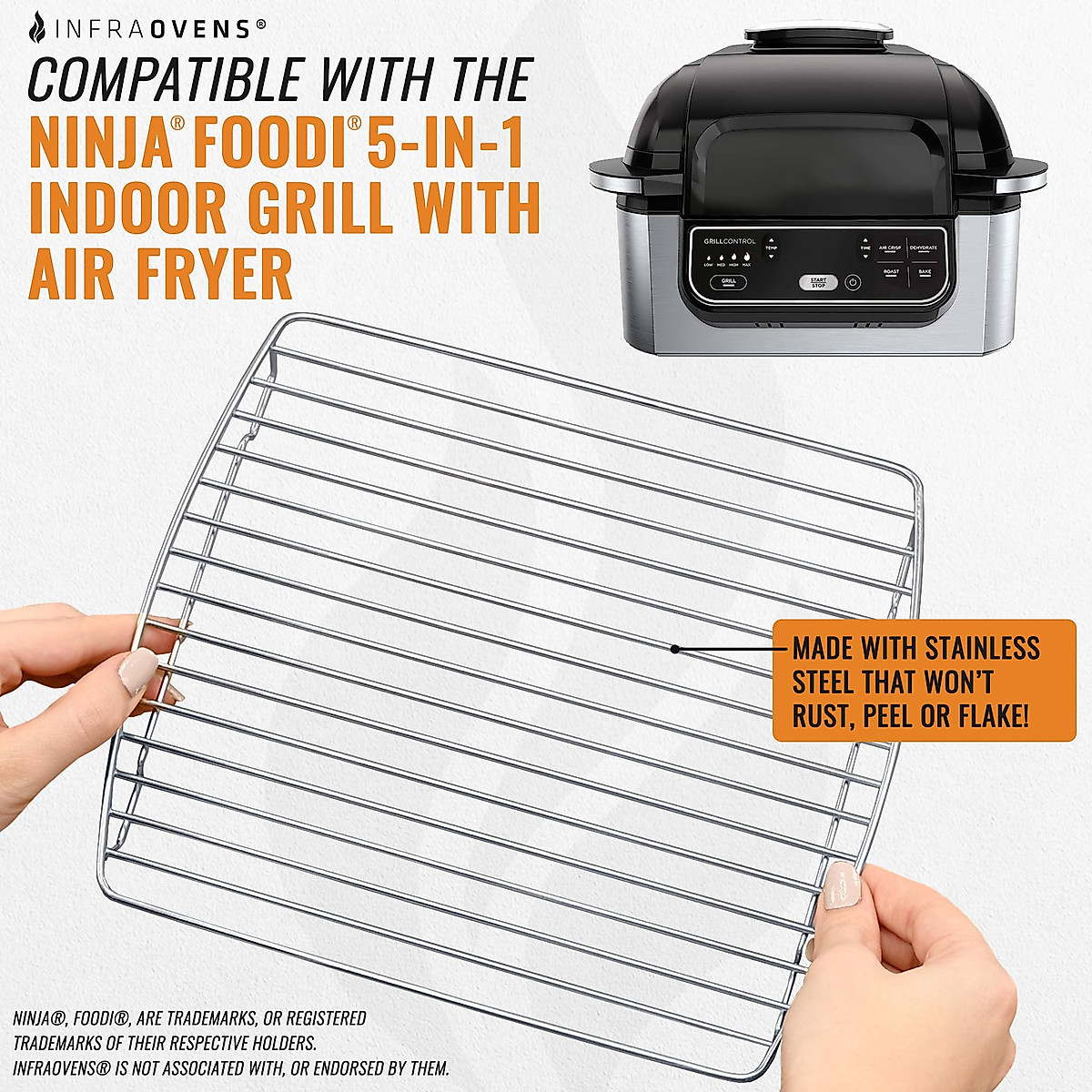 Air Fryer Rack and Reusable Liners For Ninja Foodi Grill 5-in-1 AG301 4qt, Airfryer Accessories, Replacement for Parchment Paper, Heat Resistant Mats and Stainless Steel Cooking Rack by INFRAOVENS