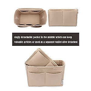 LEXSION Felt Purse Bag Organizer Insert with zipper Bag Tote Shaper Fit Speedy Neverful PM MM 8021 Beige L