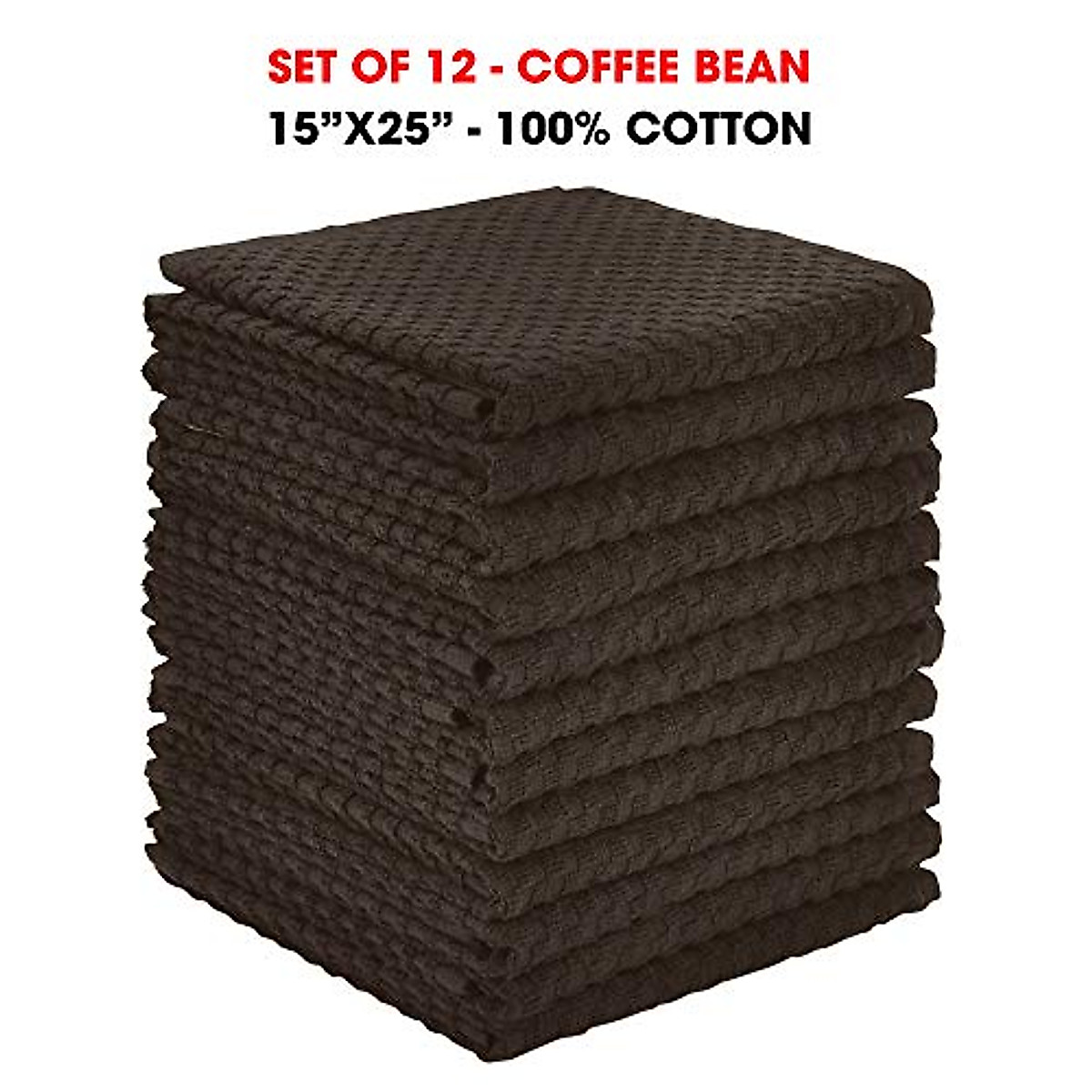 TALVANIA Brown Kitchen Dish Towels, 15” x 25”, 100% Cotton Kitchen Towel and Dishcloths Set, 12 Pack Absorbent Multipurpose Dish Cloth, Hand Towel, Cleaning Bar Towels (Coffee Bean)