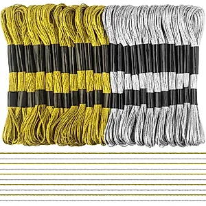 levylisa 24 Skeins Metallic Embroidery Thread Embroidery Floss-Cross Stitch Threads for Embroidery and Decorative Sewing （Gold+Silver）