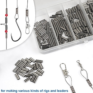 JSHANMEI 500pcs Fishing Crimp Sleeves Kit, Double Barrel Crimp Sleeves Brass Copper Crimping Sleeve Tubes Fishing Line Connector Fishing Wire Crimps Leader Rigging Tackle