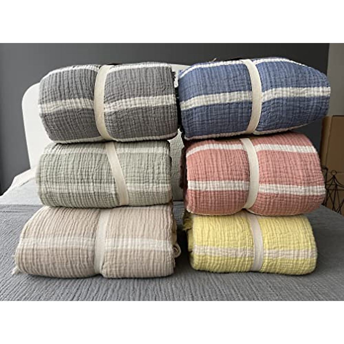 100% Cotton Muslin Throw Blanket, 4 Layers Bedspread, Soft Turkish Cotton Muslin Bed Cover, Reversible Coverlet, Indigo Blue (Throw 47x71-120x180cm)