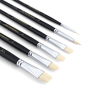 Transon Paint Brush Set 6pcs Art Painting Synthetic Bristle for Acrylic Watercolor Gouache Oil Leather Canvas and Face Painting