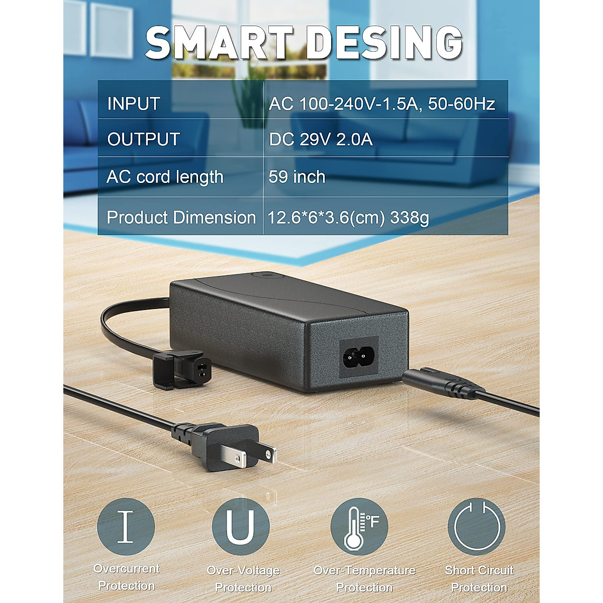 Power Recliner Power Supply, AC/DC Switching Power Supply Transformer 2-pin 29V/24V 2A Adapter with AC Power Cord for Lift Chair or Power Recliner Limoss OKIN