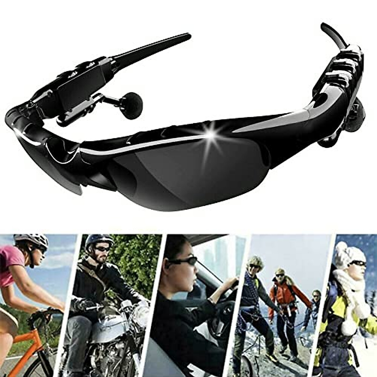 JINYI Wireless Bluetooth Headset with Sports Polarized Sunglasses Music Sunglasses Men Women Sport Sunglasses Smart Glasses Headphone Built-in Mic for Outdoor Cycling Running Driving Fishing