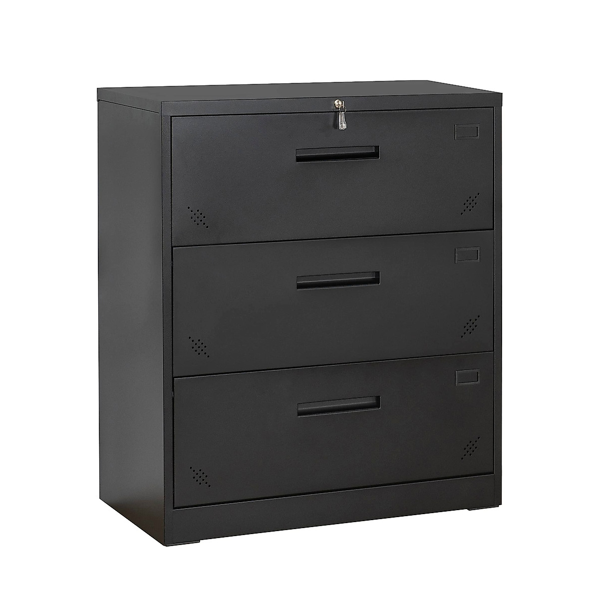 Lateral File Cabinet with Lock, 3 Drawer Lateral Filing Cabinet for Legal/Letter A4 Size, Locking Wide File Cabinet for Home Office, Metal Steel (Black, 3 Drawer)