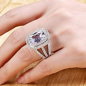 Jeulia Double Halo Cushion Cut Engagement Rings 925 Sterling Silver Diamond Wedding Rings Cubic Zirconia Promise Anniversary Rings for Her Romantic Jewelry Gift (6)