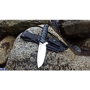JEO-TEC Nº21 Bushcraft Survival Hunting Tactical Knife - BOHLER N690C Stainless Steel, Multi-positioned Leather Sheath, Sharpener Stone & Firesteel included - Handmade