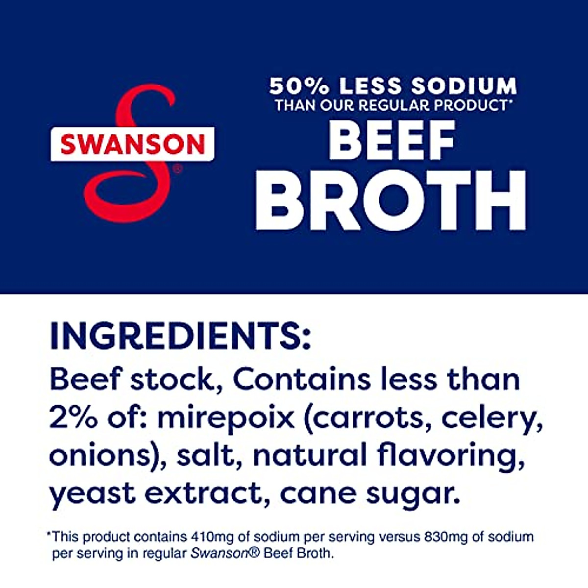 Swanson 100% Natural, 50% Less Sodium Beef Broth, 32 oz Carton