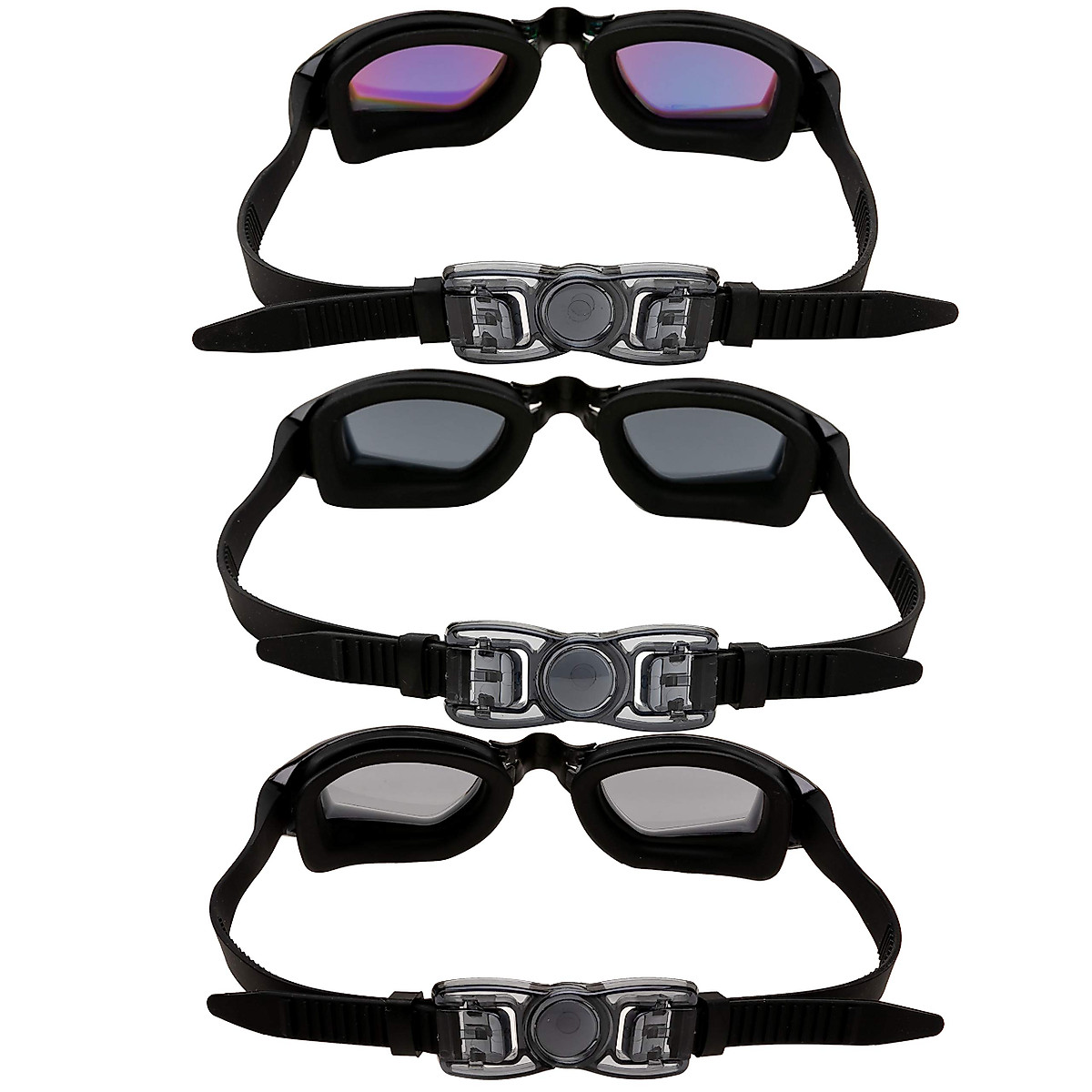 Sloosh Swim Goggles (3 Packs), Swimming Goggles for Adult Men Women Teens Youth (Aqua, Black, Dark Black)