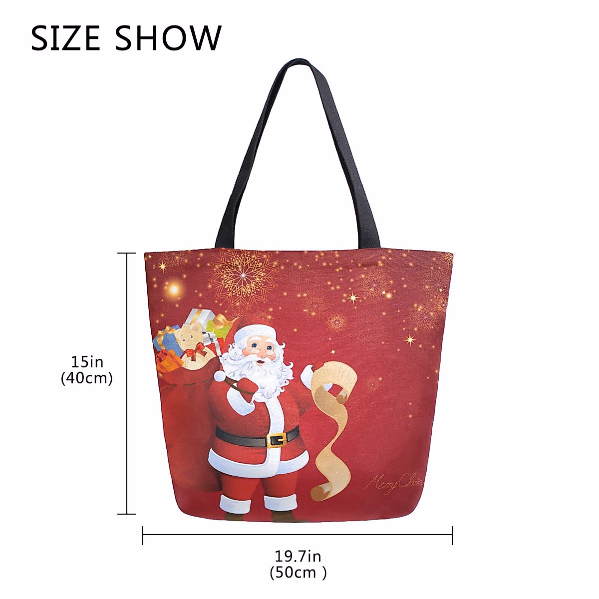 ALAZA Firework Christmas Santa Claus Canvas Tote Bag for womenLarge Women Casual Shoulder Bag Handbag,Shopping Grocery Cotton Bag Reusable,Multipurpose,Heavy Duty For Outdoors Weekender Travel