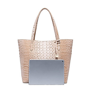 Leather Crocodile-Embossed Pattern With Women Handbags Large Tote Shoulder Bag Top Handle Satchel Hobo (Khaki)