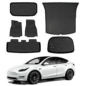 Pedigree 3D TPE Material Model Y Floor Mats Set Tesla Full Cover All Weather Rear Trunk Liners Custom Fit Heavy Duty Rubber Odorless Model Y Accessories 2021 2022 2023 2024(Floor+Storage+Cargo Mat)