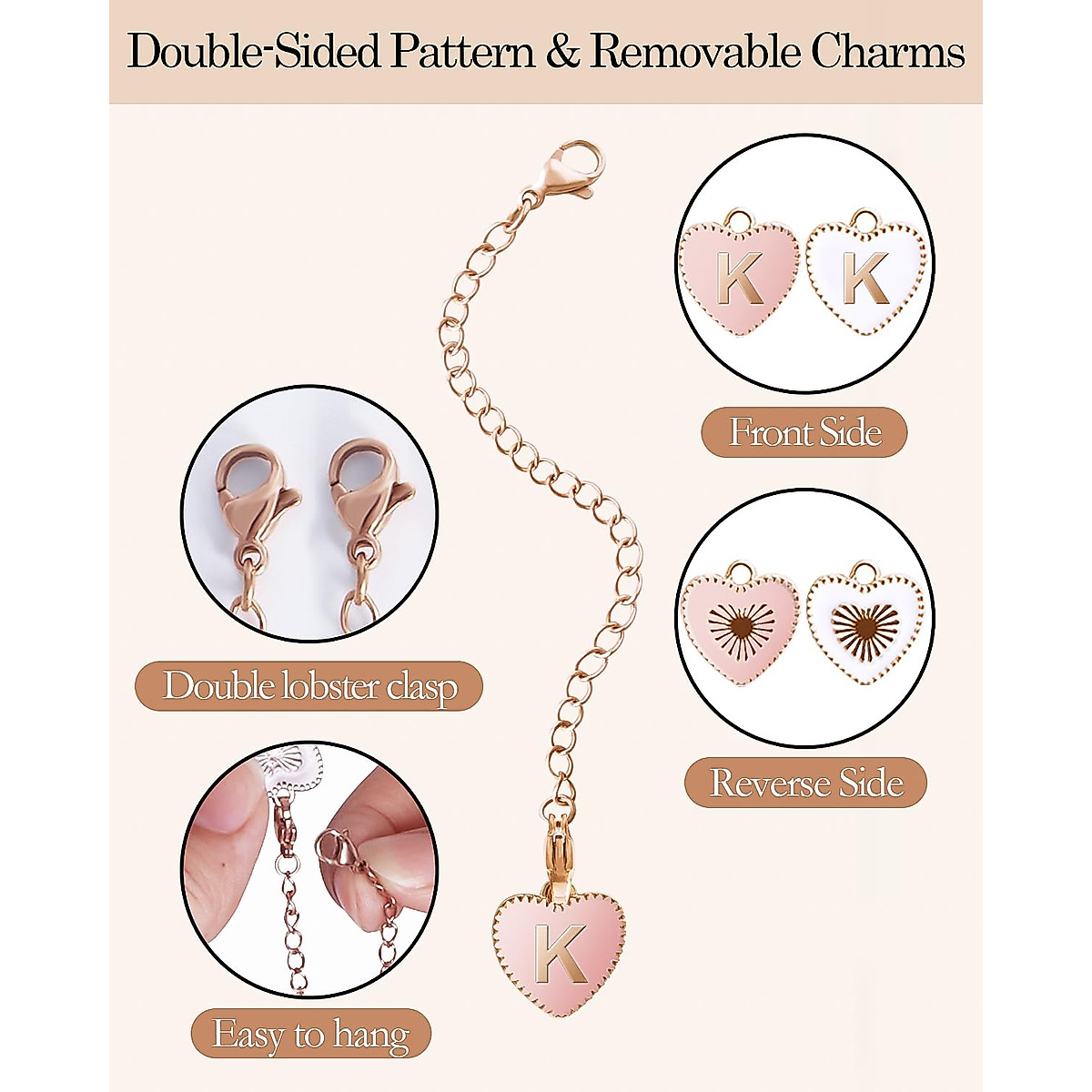 OriJoy Letter Charm Accessories for Stanley Cup, 2PCS Name ID Letter Handle Charm for Stanley/Simple Modern Tumbler, Heart Shape Initial Identification Pendant（K）