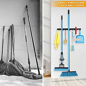 ALIEN SYSTEM Mop and Broom holder wall mount 3 Pack - Hooks for brooms and mops - Wall mount broom and mop holder - Tool organizers and storage