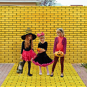 3Pcs Total 4.5x27 Feet Yellow Brick Road Floor Runner for Wizard Oz Party Decorations,Long Disposable Brick Stone Wall Backdrop Tablecloth for Halloween Princess Cosplay Medieval Castle Party Supplies