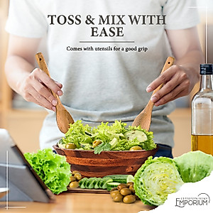 Creekview Home Emporium Acacia Salad Bowl and Serving Utensil Set - Large Wooden Salad Bowl with Serving Spoon and Fork