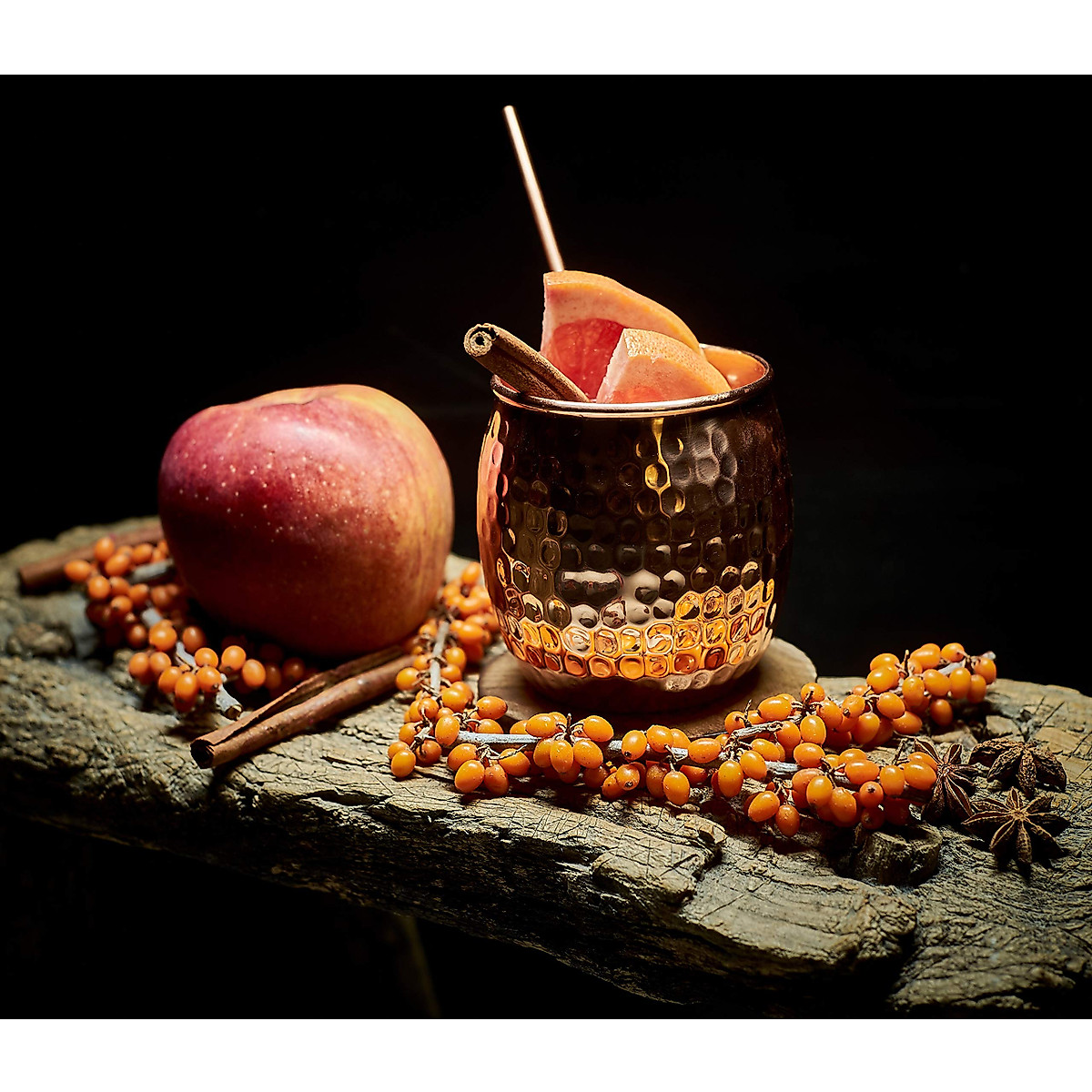 Moscow Mule Copper Mugs Set - 2 Authentic Handcrafted Copper Mugs (16 oz.), 2 Straws, 2 Solid Wood Coasters and Recipe Book - Gift Box Included