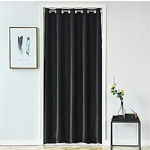 WPKIRA Grommet Top Blackout Black Solid Doorway, Room Darkening Thermal Insulated Curtain Drape for Doors Windows 1 Panel W39 x L78 inch