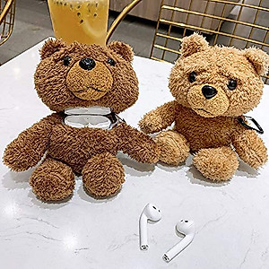 Guppy for AirPods Pro Case Girls 3D Cartoon Cute Teddy Bear Doll Plush Fluffy Warm Carrying Case Soft Protective AirPod Pro Case Cover Accessories for Airpods Pro 2019