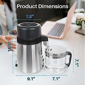 PUREPLUS Water Distiller, 304 Stainless Steel Distilling Water Purifier, with Glass Container, 750W Countertop Water Distiller for Home
