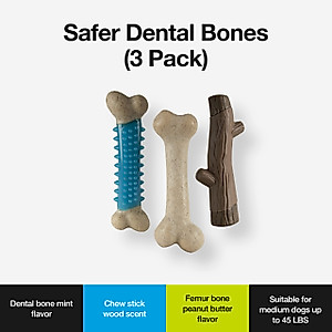 Hero Bonetics 3 Pack Dog Bundle with Treat Bone - Promotes Healthy Teeth & Gums - Mint Dental Bone, Wood Scented Stick, Peanut Butter Femur Bone - for Medium Dogs