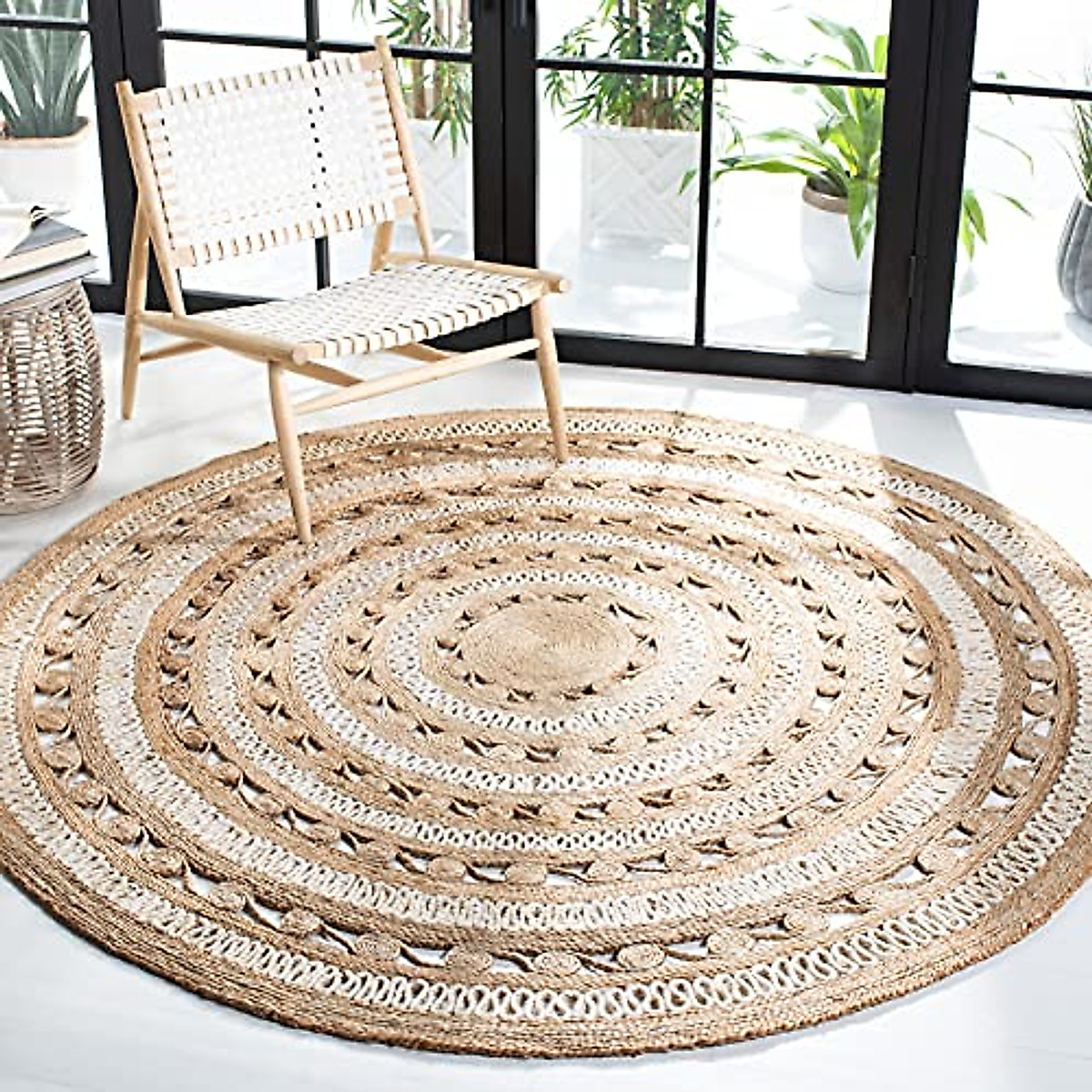 SAFAVIEH Natural Fiber Round Collection 5' Round Ivory NF169B Handmade Boho Charm Farmhouse Jute Area Rug