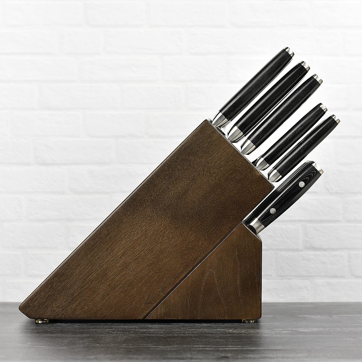 Yaxell Ran Plus 16 Piece Knife Set - Made in Japan - 69 Layers VG10 Damascus, Dark Ash Block