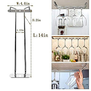 RedDreamer 14-Inch Wine Glass Rack, Under Cabinet Wine Glass Holder Stainless Steel Chrome Finish Stemware Rack - Hanging Stemware Holder for Cabinet Kitchen Bar, Set of 2