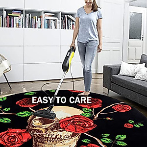 HiiARug Skull and Roses Area Rug 4Ft Round Rug Anti-Slip Floor Protector Round Gaming Computer Chair Mat for Home Decorations Office Gaming Room Mat
