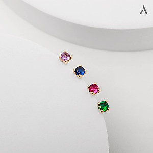 Amberta Allure Women 9 Ct Yellow Gold Synthetic Gemstone Stud Earrings: Simulated Emerald 4 mm Stone