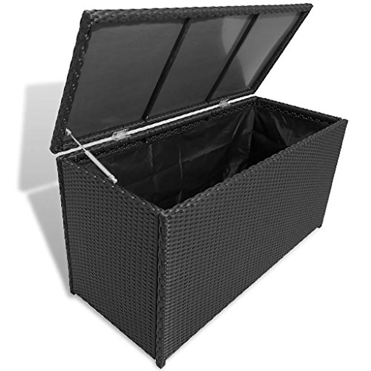 EstaHome Garden Storage Box 80 Gallon | Rattan Garden Chest | Outdoor Deck Storage Container Box | Patio Cushion Box for Pillows, Garden Tools and Pool Toys | Black Poly Rattan 47.2" x 19.7" x 23.6"