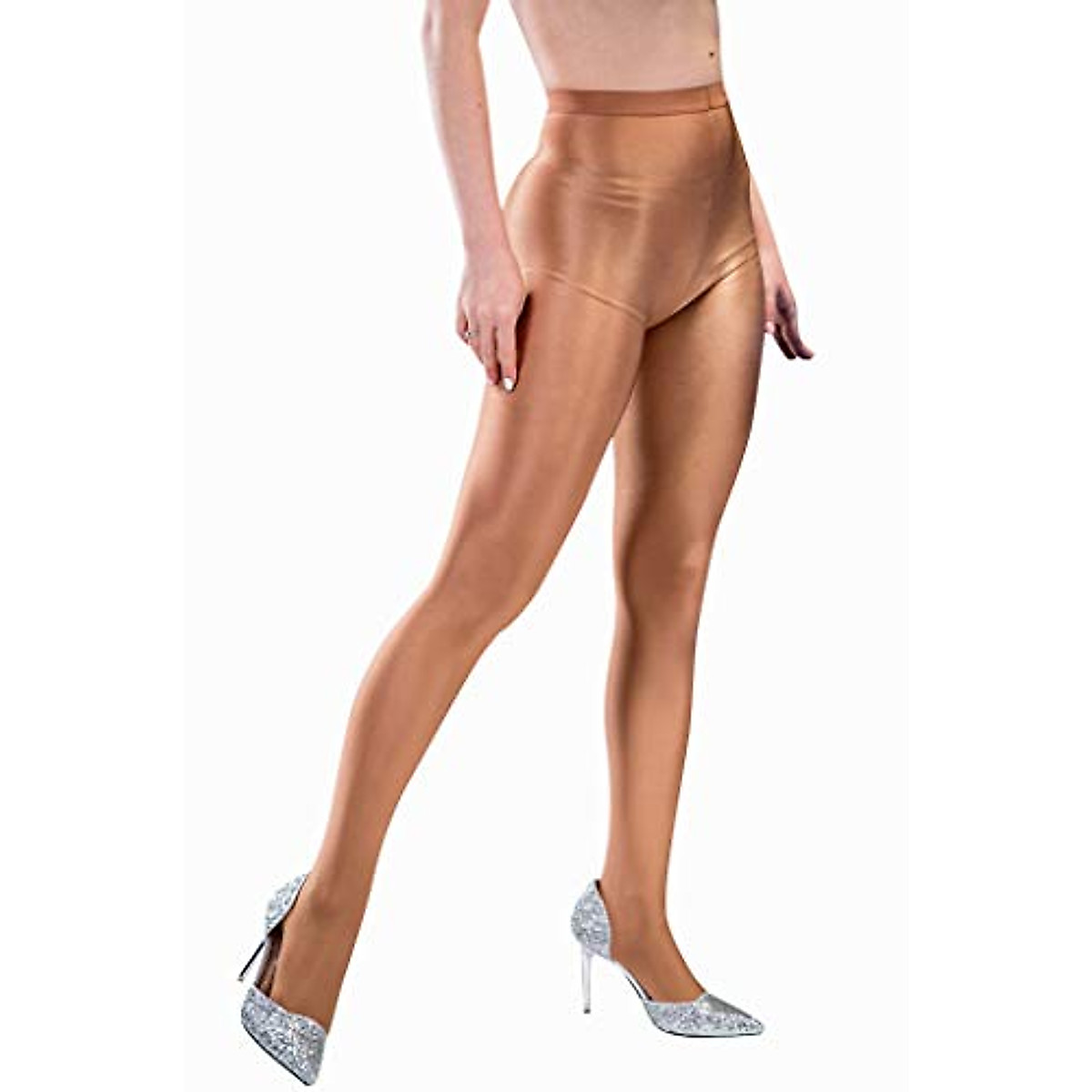 KFFYEYE 70D Women's Thickness Ultra Shine Stockings Pantyhose, Ultra Shimmery PLUS Footed Tight (Gold Coffee)