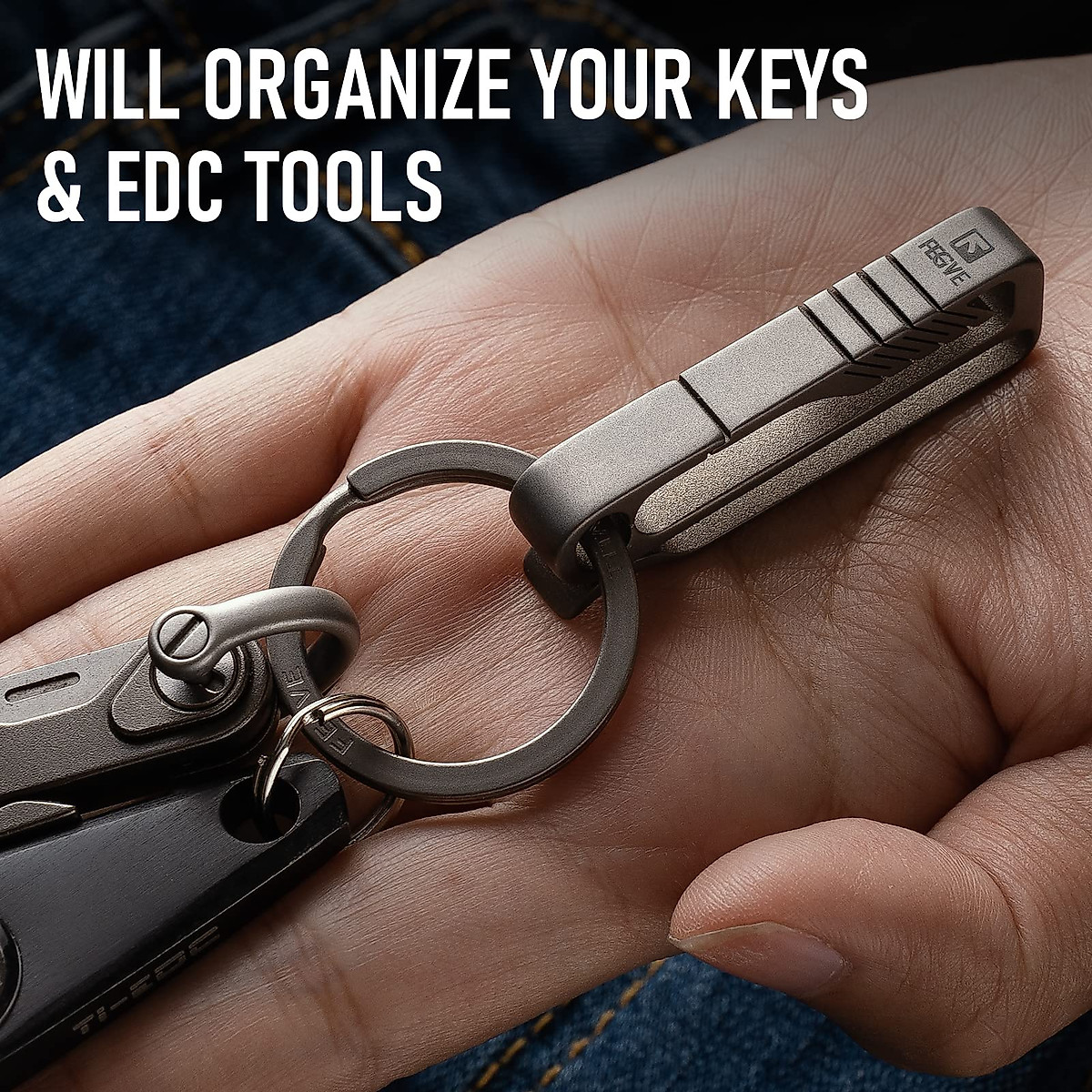 FEGVE Titanium Belt Key Clip with Key Ring, Belt Key Holder Key Chain Clip Black Keychain for Men(Grey)