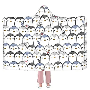 Penguin Hooded Blanket Flannel Wearable Throw Blanket,Blanket Hoodie Warm Wearable Blanket Soft Fleece Throw Blankets Comfy Hoodie Blankets for Kids Adults