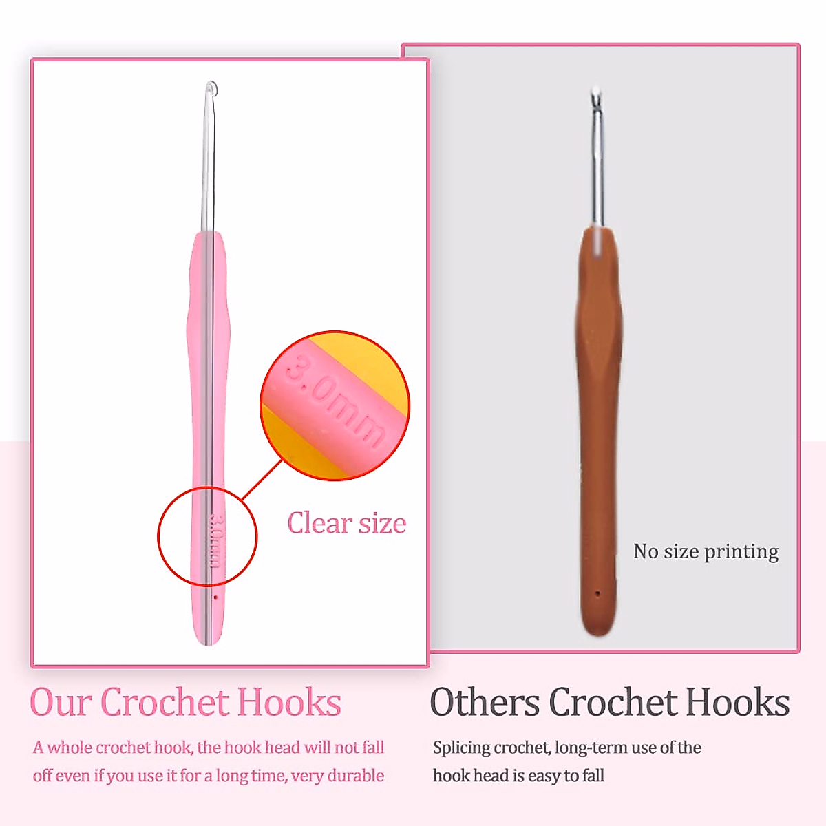 3 mm Crochet Hook, Ergonomic Handle for Arthritic Hands, Extra Long  Knitting Needles for Beginners and Crocheting Yarn (3 mm)